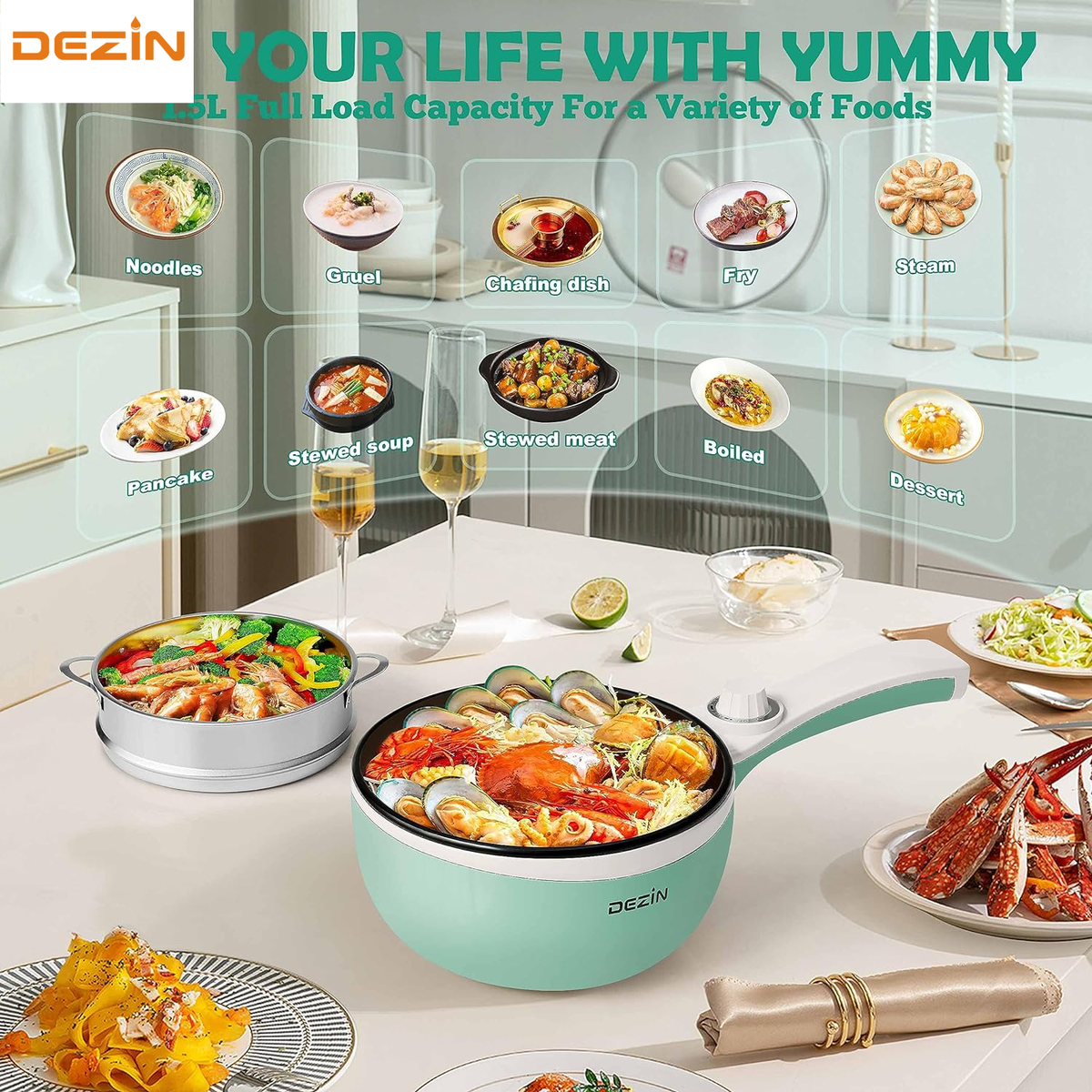 Dezin Hot Pot Electric Upgraded, , Rapid Noodles Electric Pot, 1.5L ...